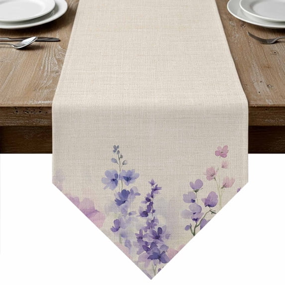 Floral Lavender Table Runner Linen Burlap Table Runner 72 Inches Long ...