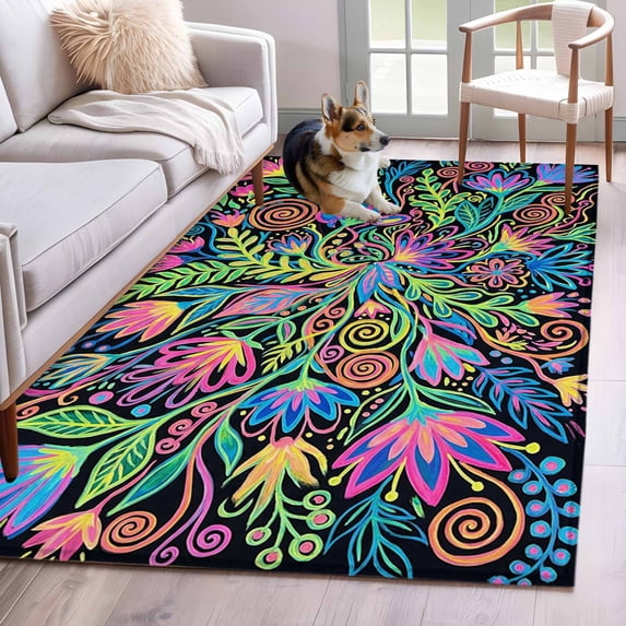 Floral Leaf Area Rugs 3x5 ft Boho Abstract Green Blue Pink Yellow ...