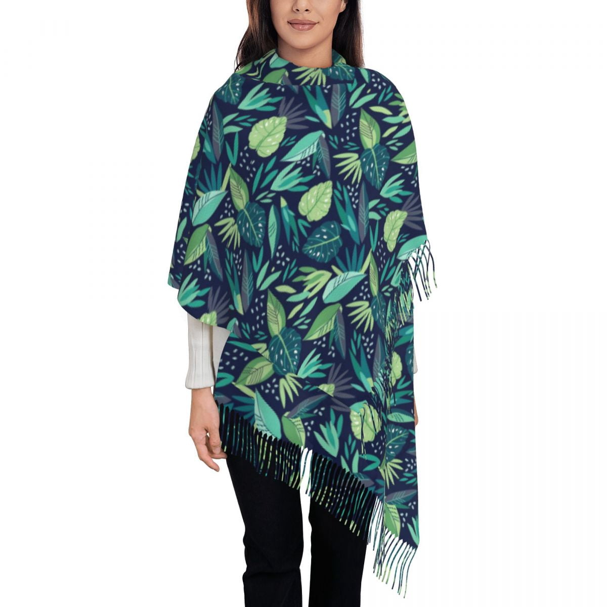 Floral Leaf Print Scarf Blue Purple Warm Soft Shawls and Wraps with ...
