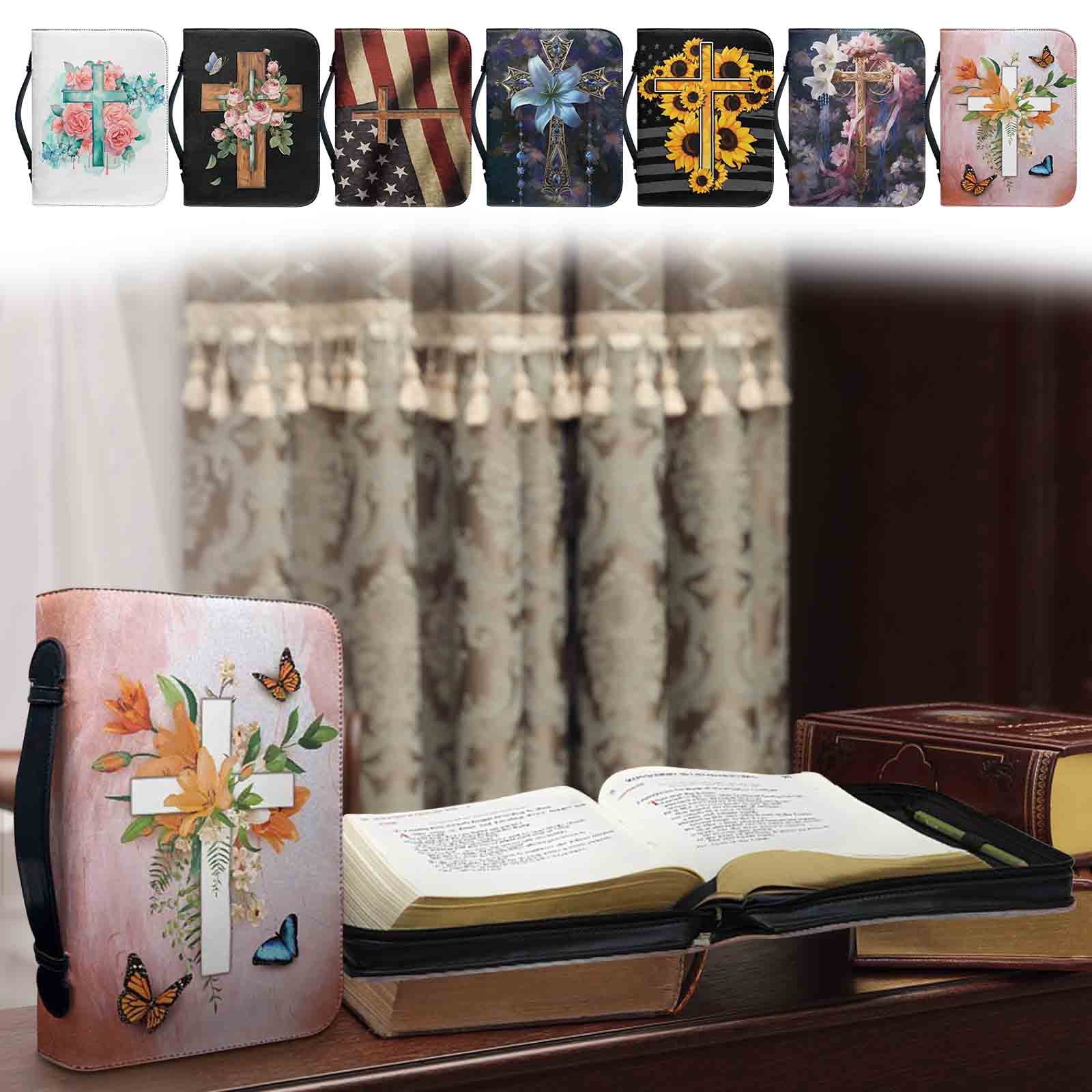 Floral Leather Bible Cover with Zipper & Handles - Multi-Size Bible ...