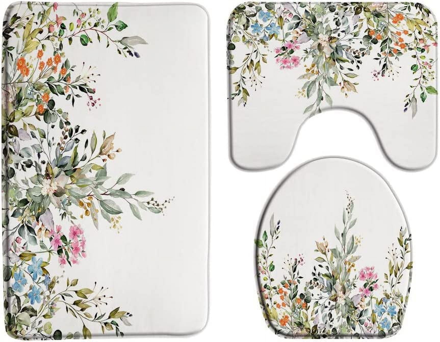 Floral Leaves Bath Mat Sage Green Leaf Flower Plant Herbs Vine ...