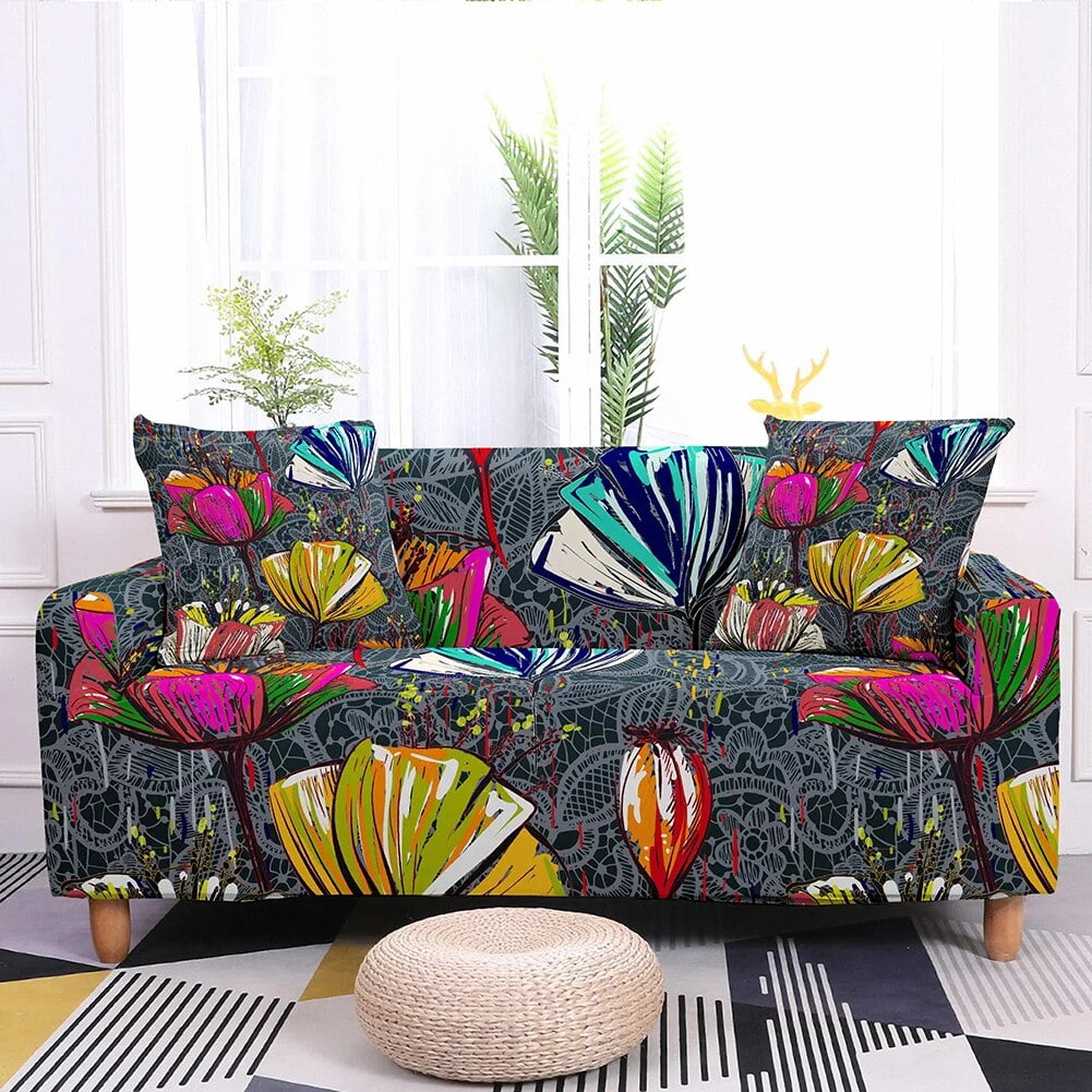 Floral Leaves Print Sofa Cover 1/2/3/4 Seater Elastic Couch Cover For Home r Washable Sofa ...