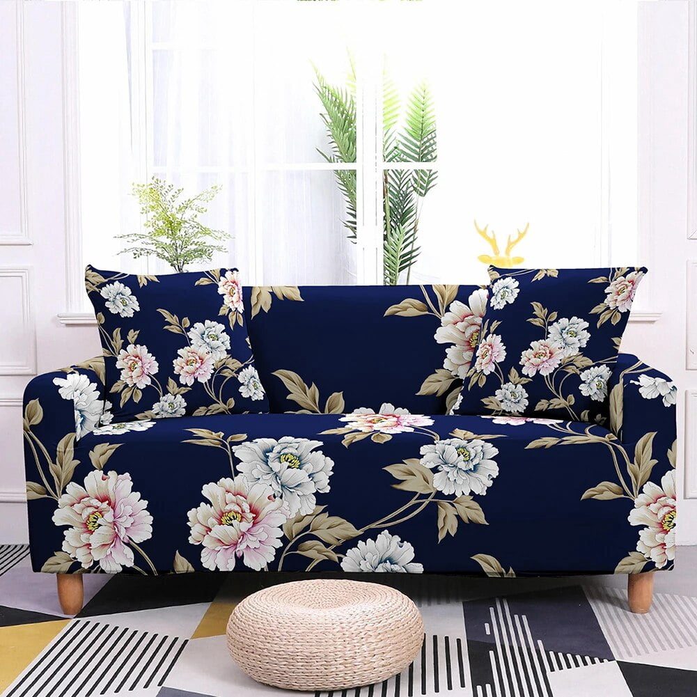 Floral Leaves Print Sofa Cover Polyester Stretch Couch Cover For Living ...