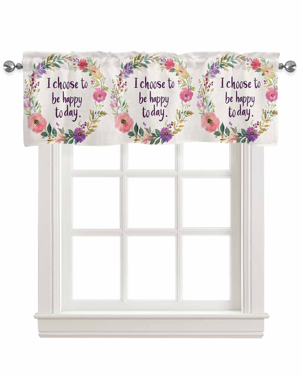 Floral Leaves Wreath Kitchen Valances for Windows Farmhouse Linen ...