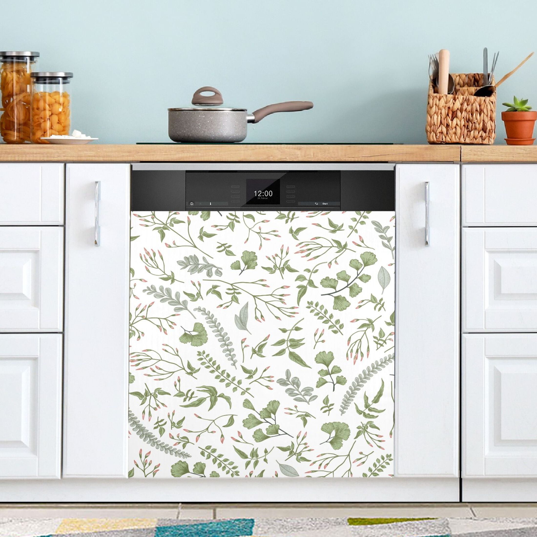 Floral Leaves and Herbs Magnetic Dishwasher Cover Magnet Refrigerator ...