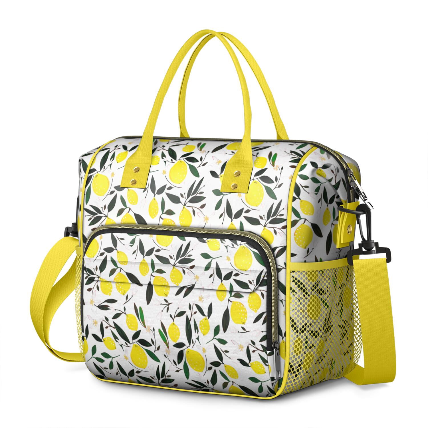 Floral Lemon Print Cooler Tote Bag - Leakproof & Insulated Picnic Bag ...