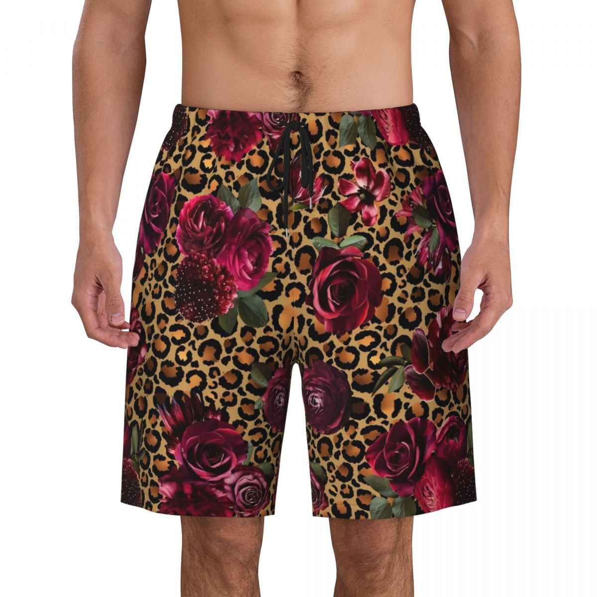 Floral Leopard Gold Board Shorts Summer Pink Peach Running Board Short ...