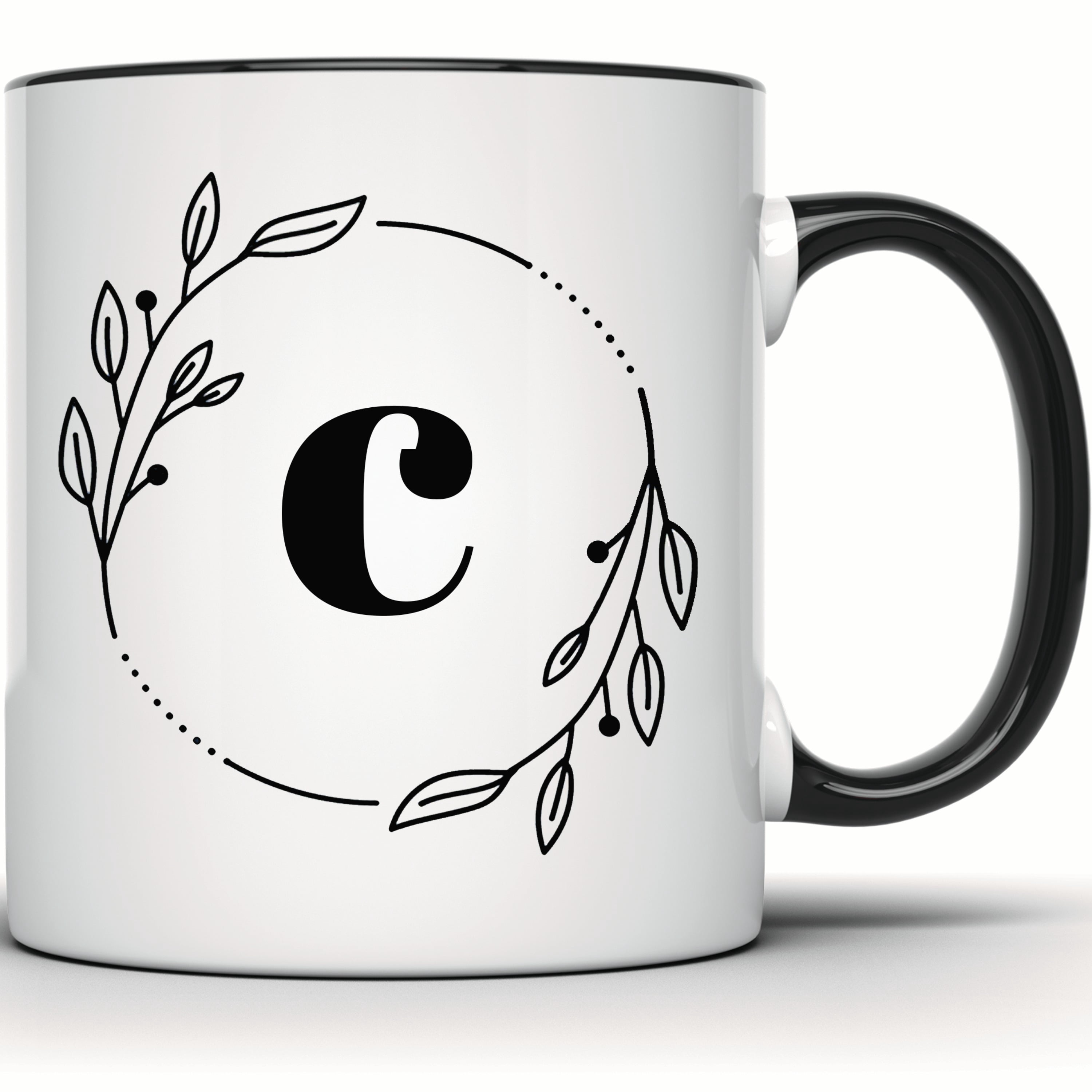 Floral Letter C Mug - Monogram Initial C Coffee & Tea Mug - Elegant ...