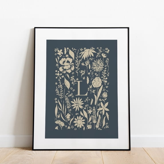 Floral Letter L Mid Century Modern Alphabet Wall Decor, Unframed Canvas ...