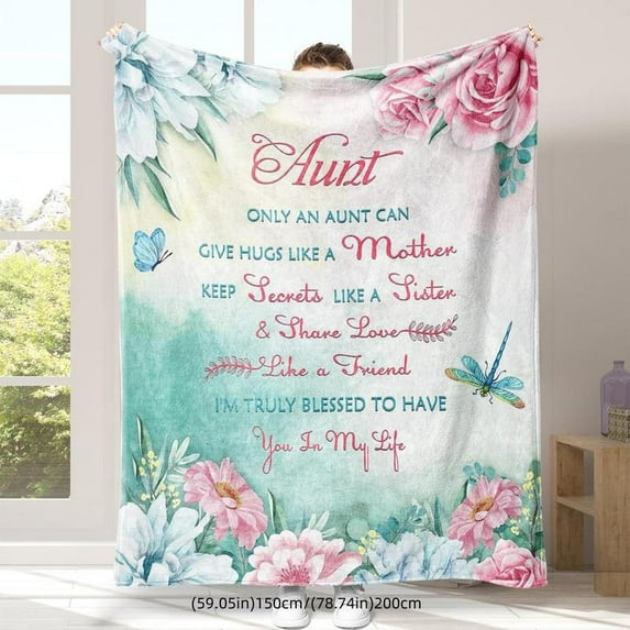 Floral & Letter Pattern Blanket, 1 Count Soft Warm Throw Blanket, Air ...