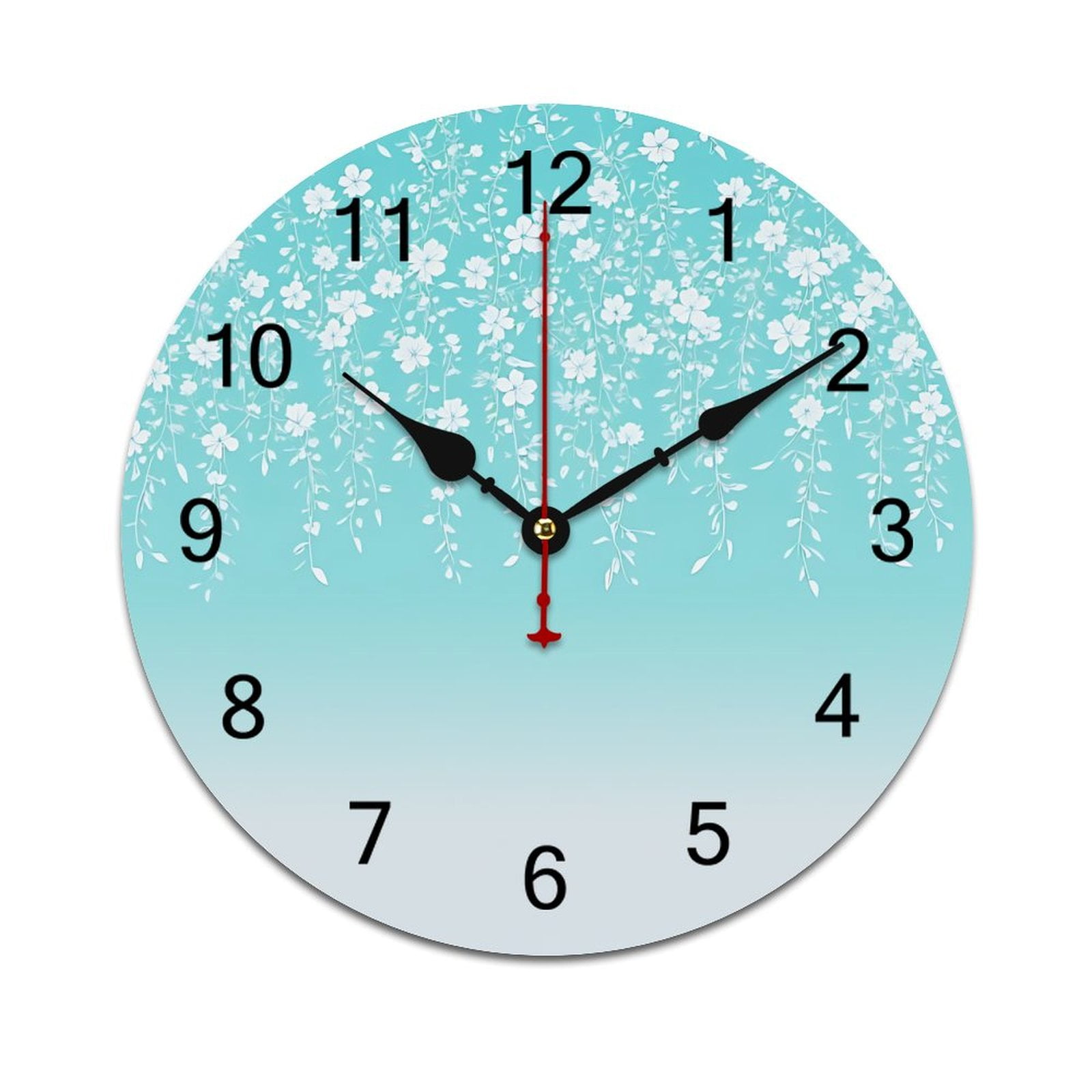Floral Light Blue And White Time Decorative Wall Clocks Round Large ...