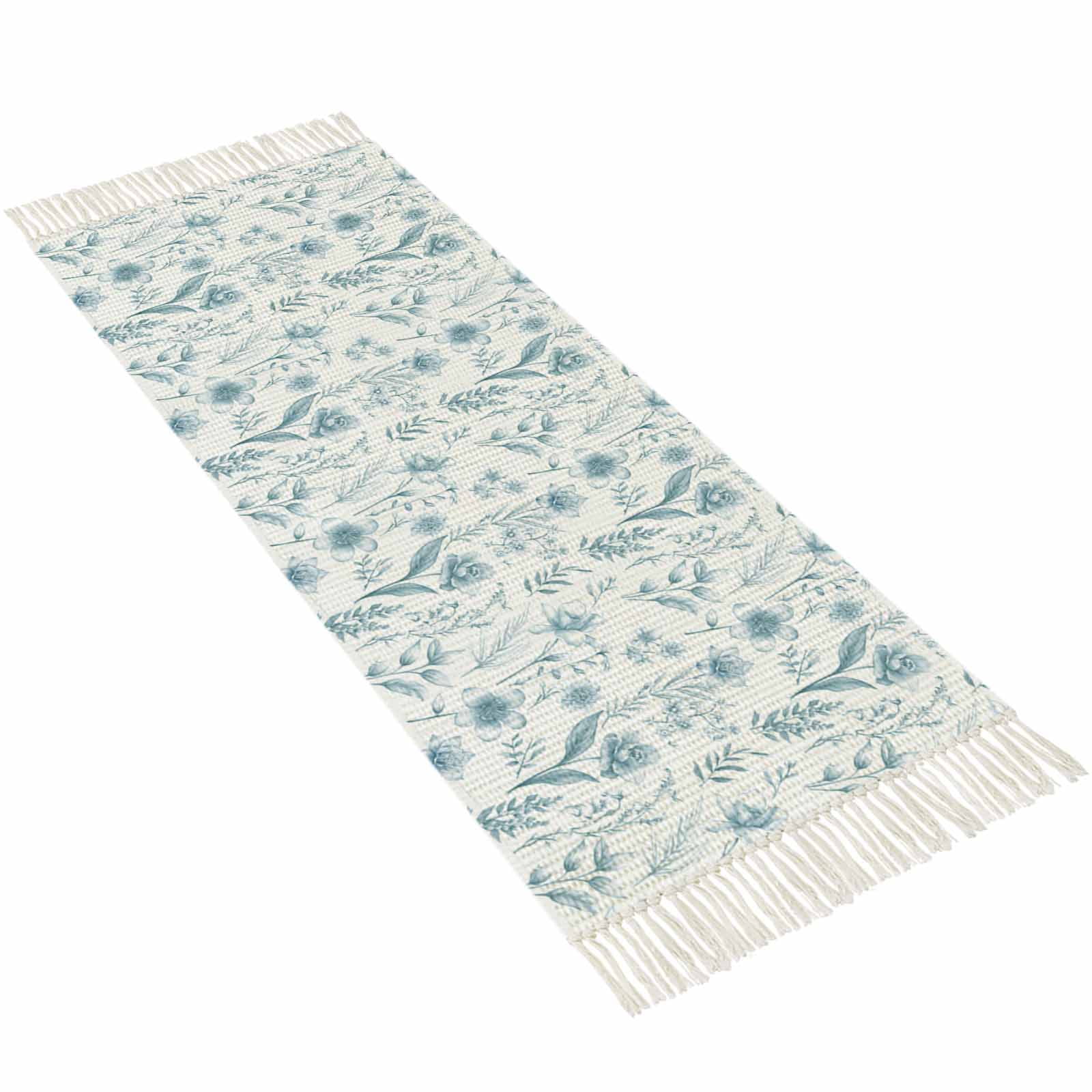 Floral Light Green Kitchen Runner Rug 2x4 Bedside Rug with Tassel ...