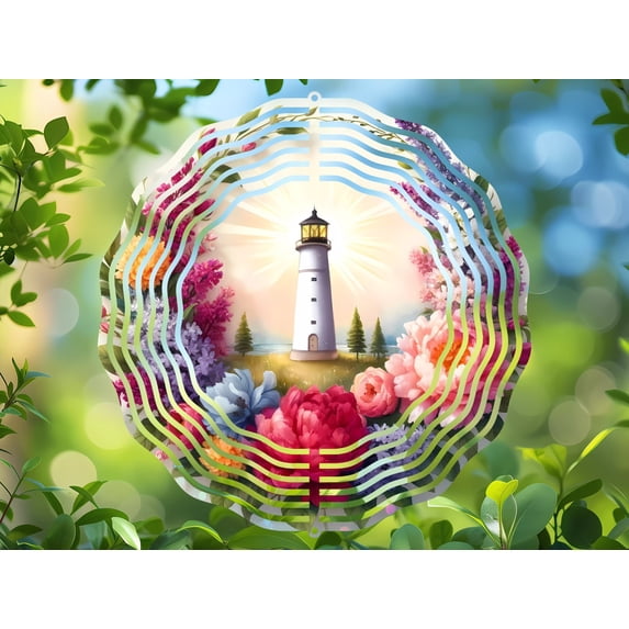 Floral Lighthouse 3D Wind Spinner Metal Kinetic Nautical Outdoor ...