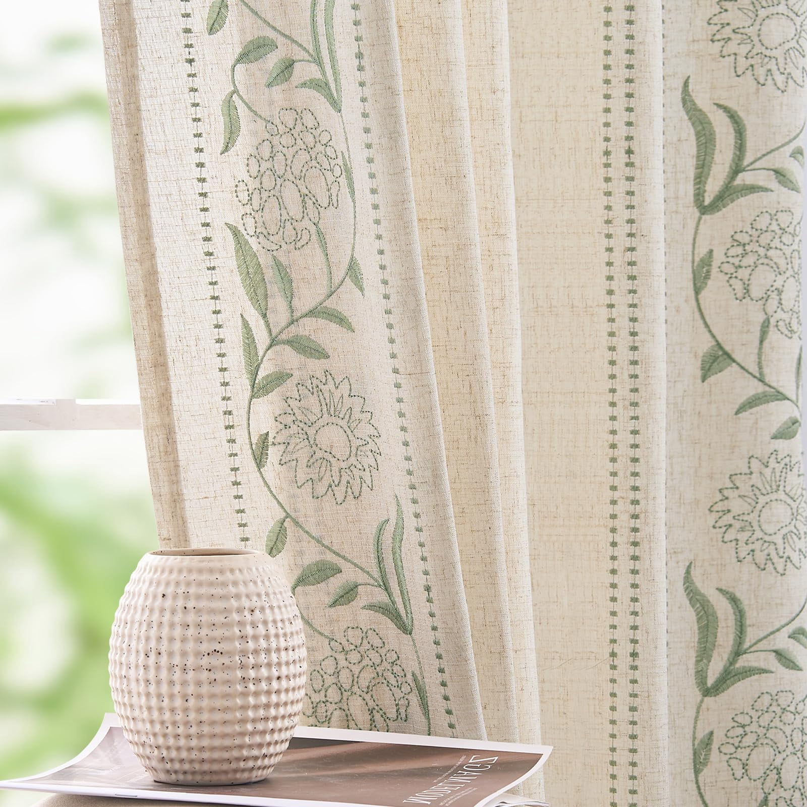Floral Linen Curtains for farmhouse bedroom laundry room, rod pocket ...