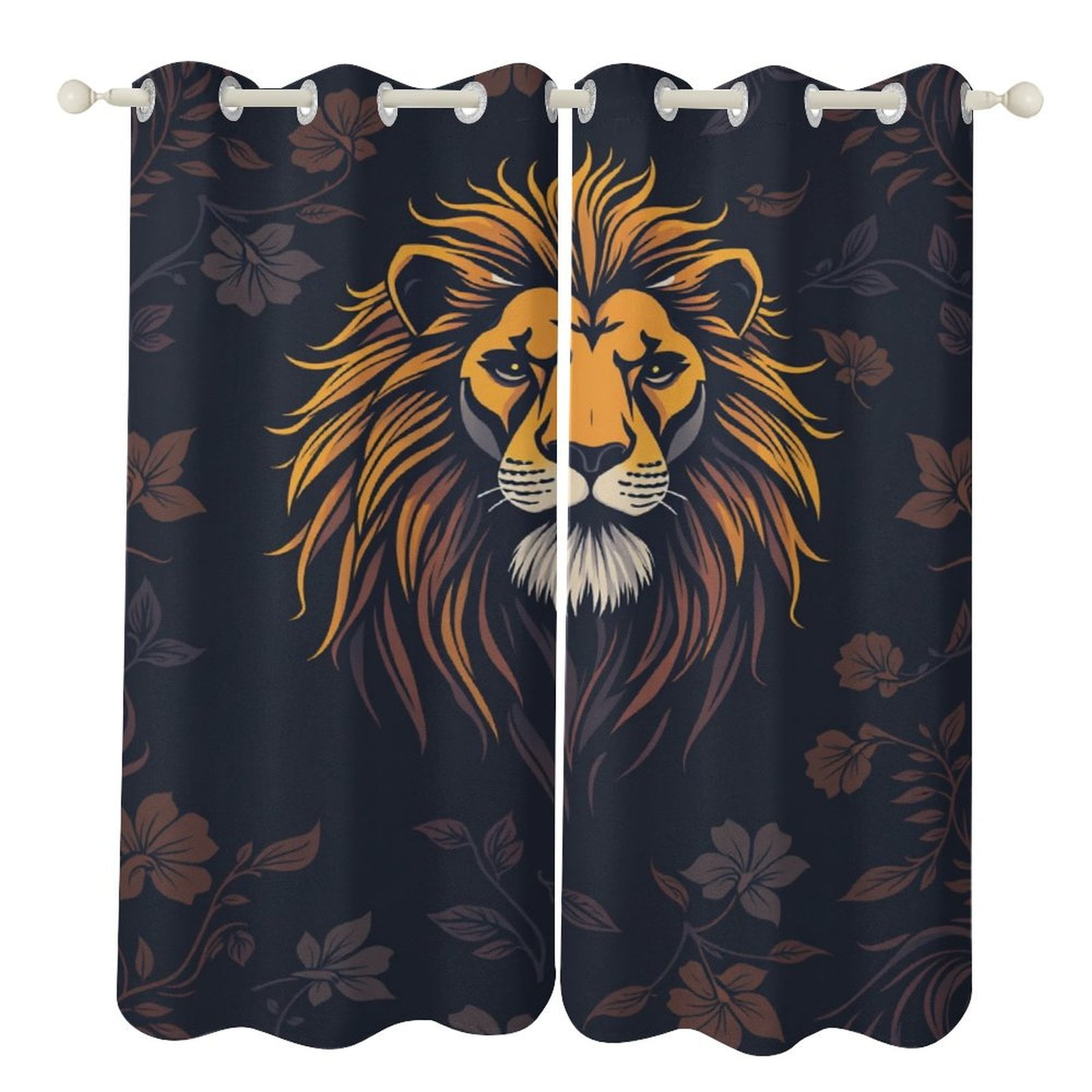 Floral Lion Portrait Curtains for Bedroom Living Room Drapes Kitchen ...