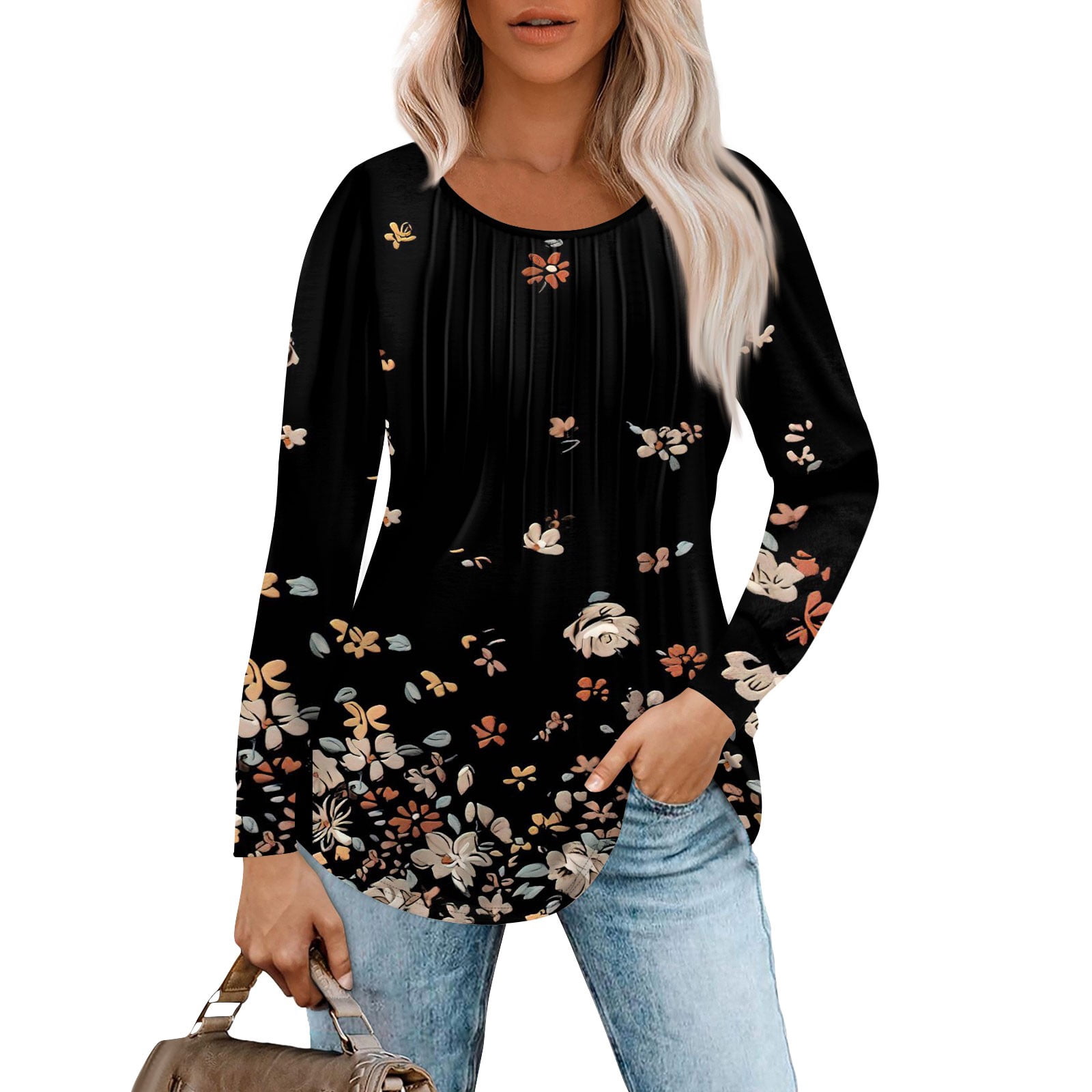 Floral Long Sleeve Top Women Long Sleeve T Shirts White Tops For Women ...