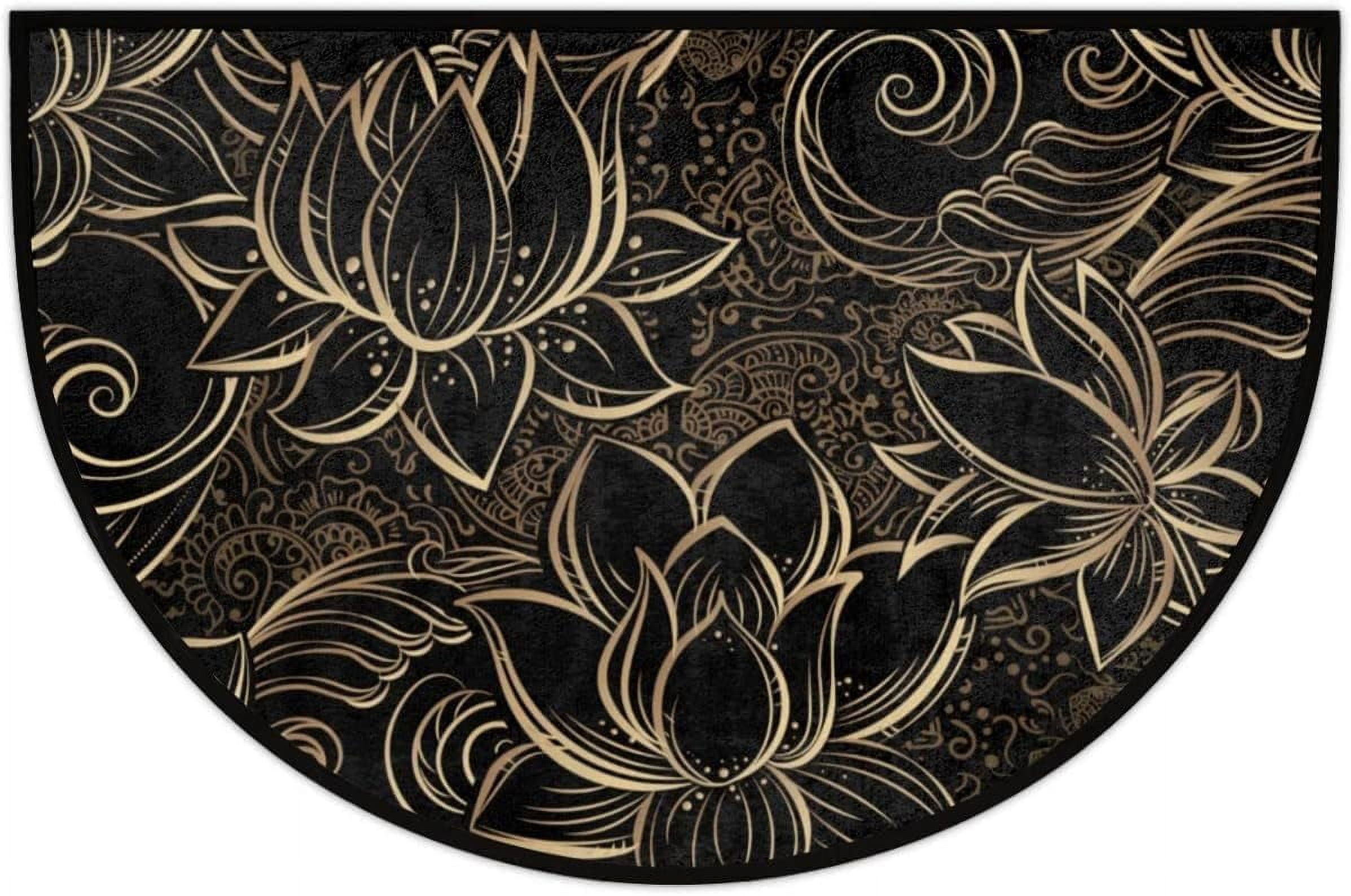 Floral Lotus Flower Half Round Doormat Lotus Flower Half Circle Rug Non ...
