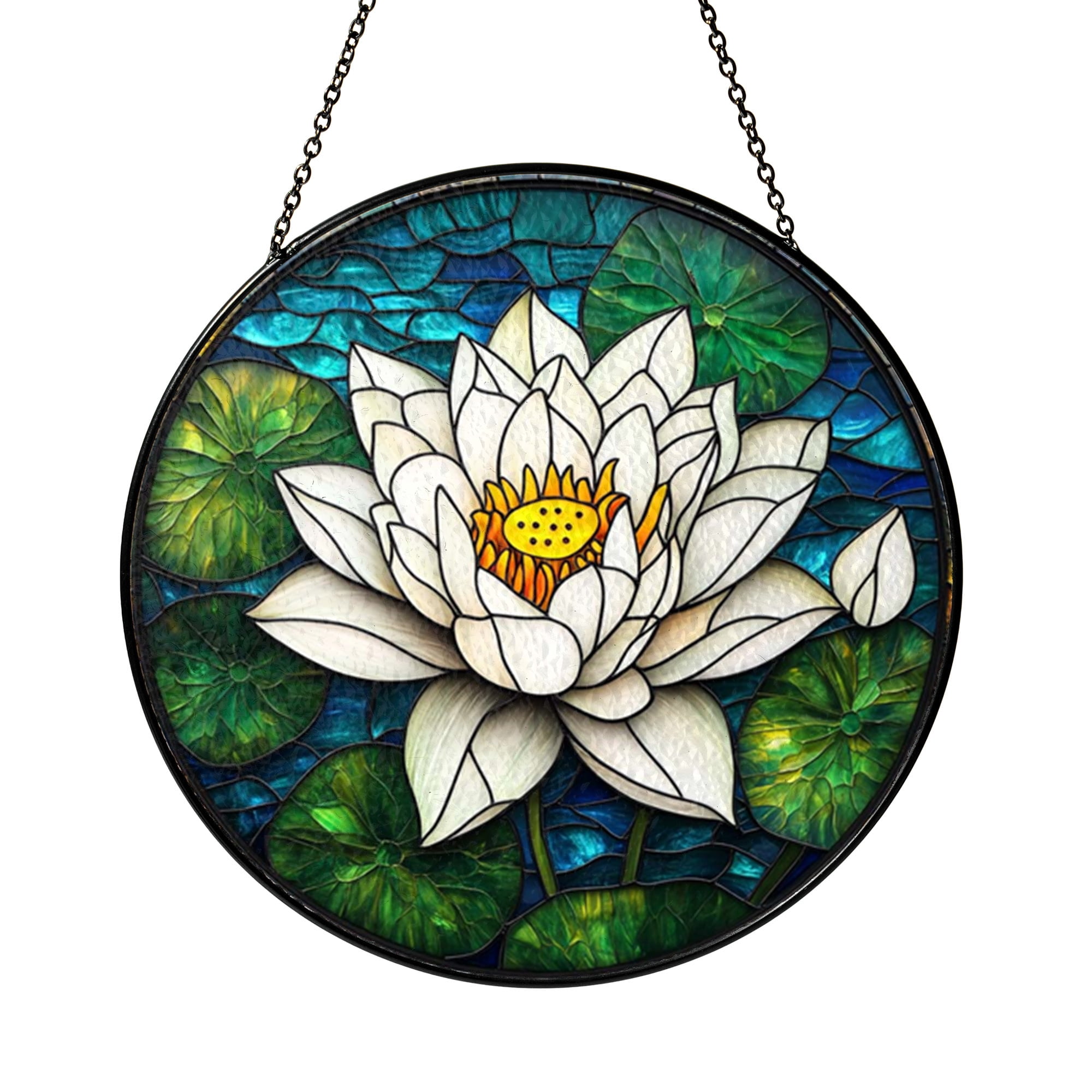 Floral Lotus Glass Style Window Art - Walmart.com