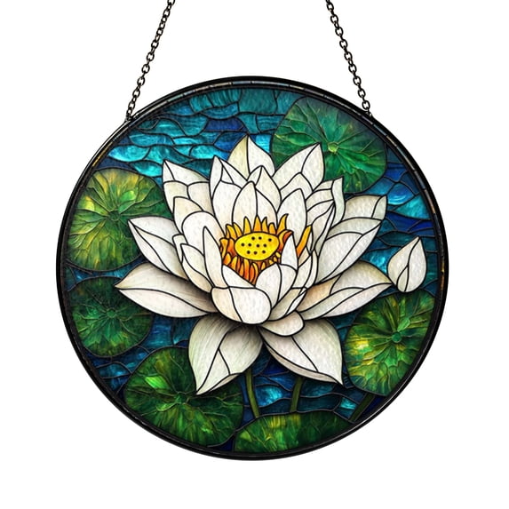Floral Lotus Glass Style Window Art - Walmart.com