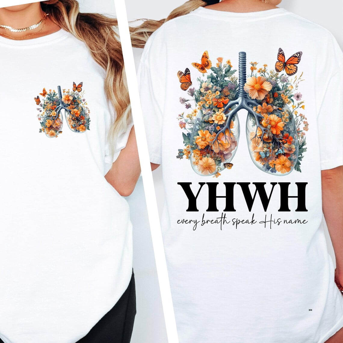 Floral Lungs Christian T-Shirt: YHWH Faith & Healing Tee - Walmart.com