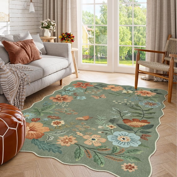 Floral Machine Washable Rug 3x5 Non Slip Soft Bedroom Rugs For Entryway ...