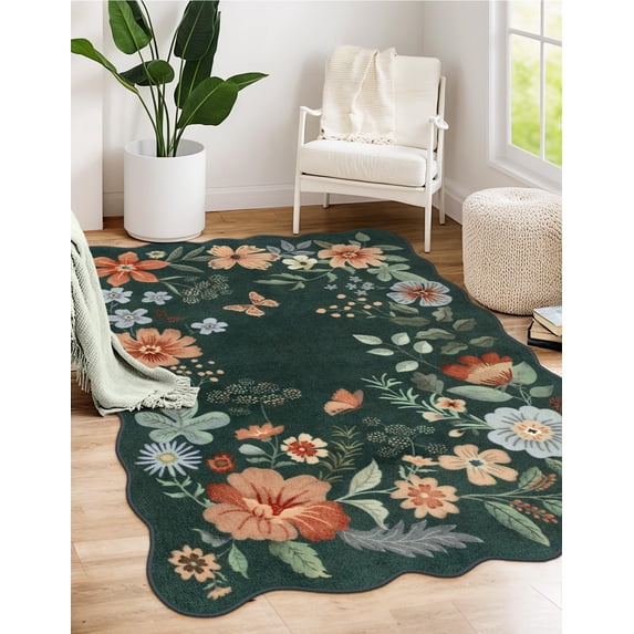 Floral Machine Washable Rug 3x5 Non Slip Soft Bedroom Rugs For Entryway ...