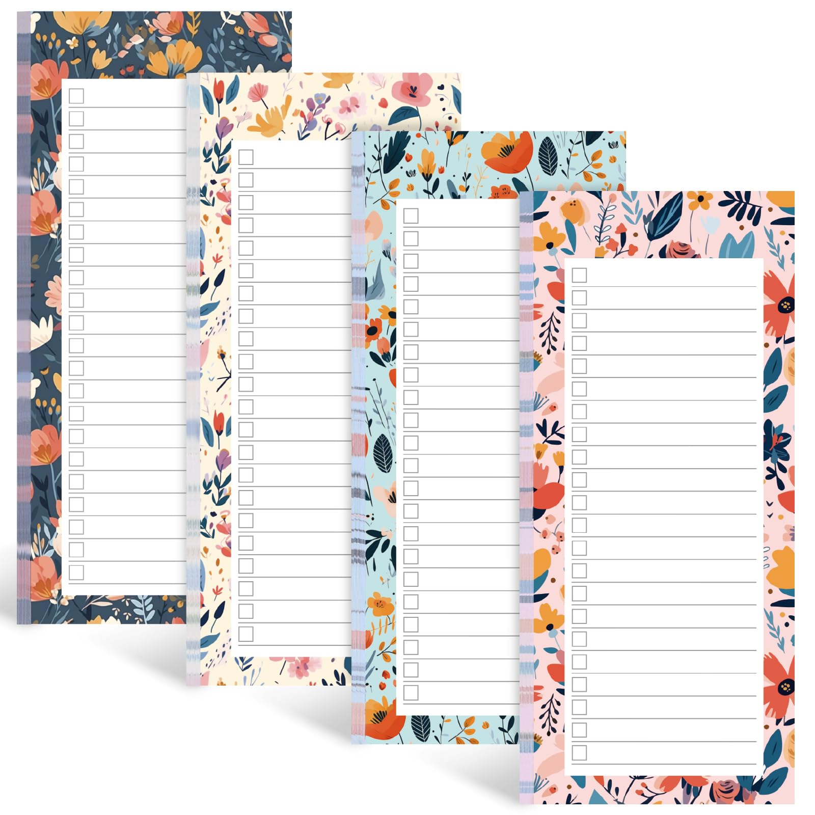 Floral Magnetic Notepads for Refrigerator, 4 Pack 200 Sheets Grocery ...