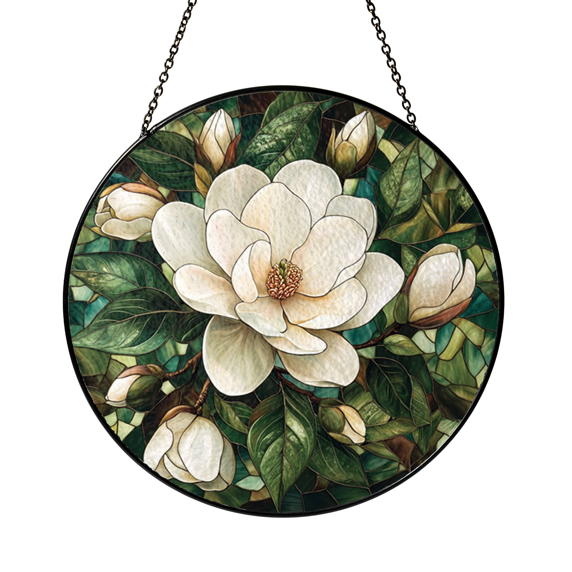Floral Magnolia Blossom Glass Window Hanging, Nature Garden Suncatcher ...