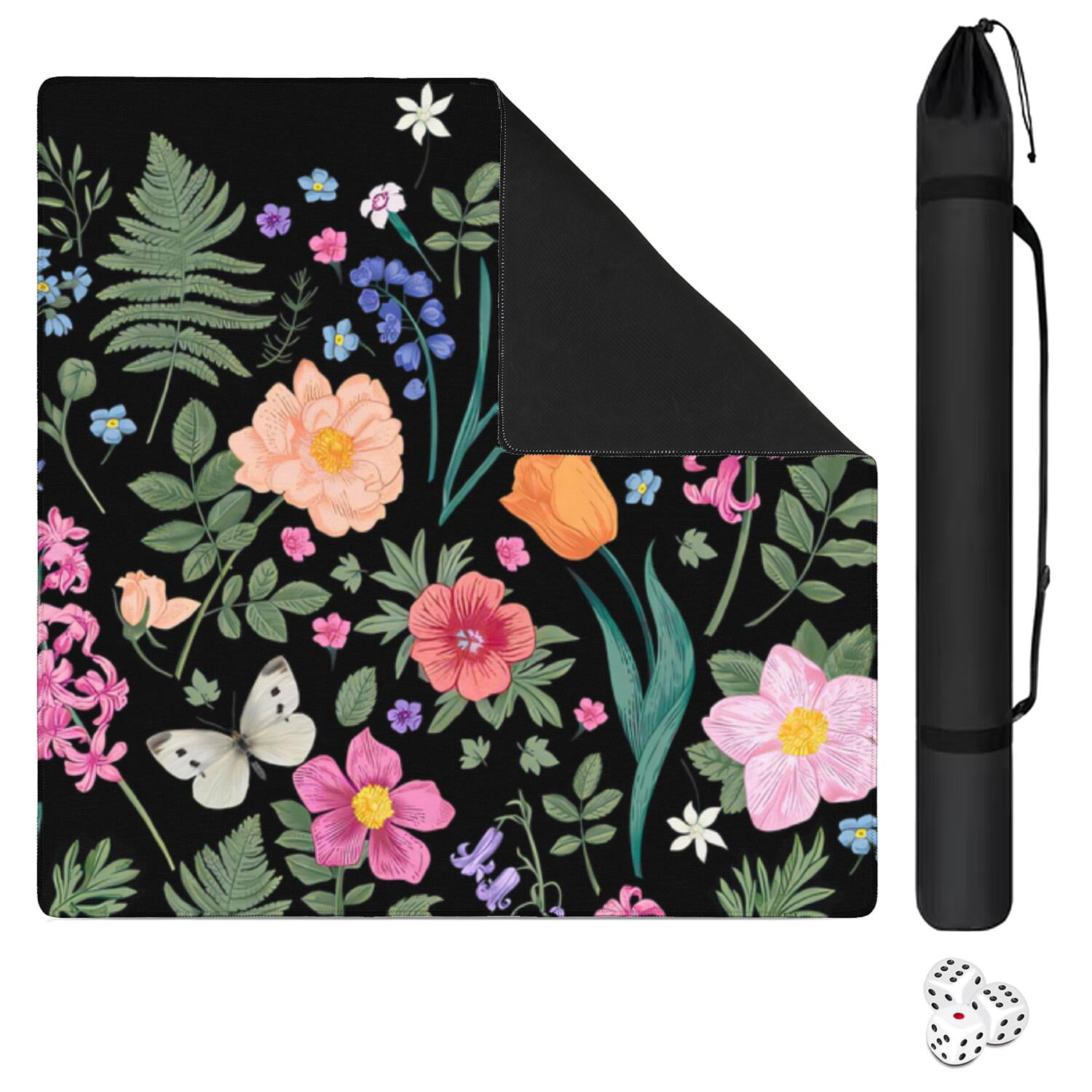 Floral Mahjong Table Mat 31.5x31.5 Inches Rubber Non-Slip Gaming Mat ...