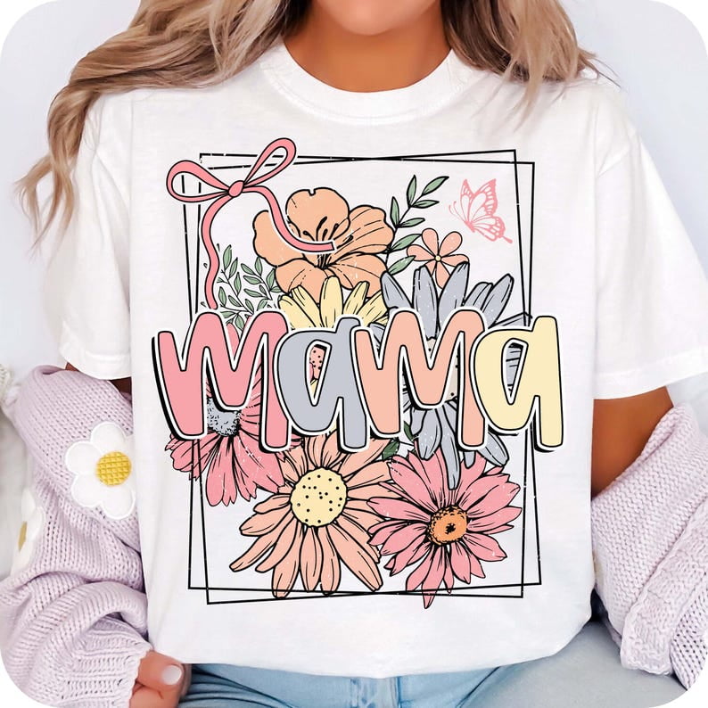 Floral Mama Coquette T-Shirt, Retro Mama Shirt for Women, Cute Mom ...
