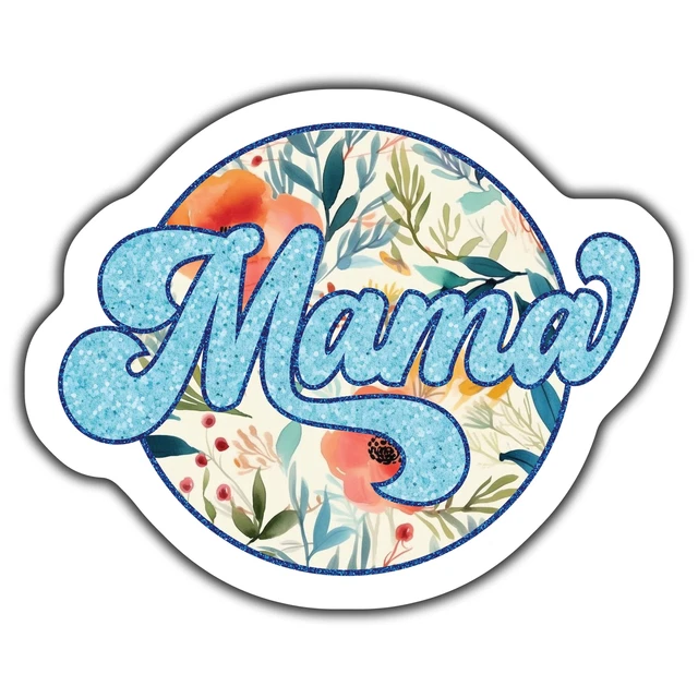 Floral Mama Sticker, Waterproof Vinyl Sticker, Blue Glitter Mama ...