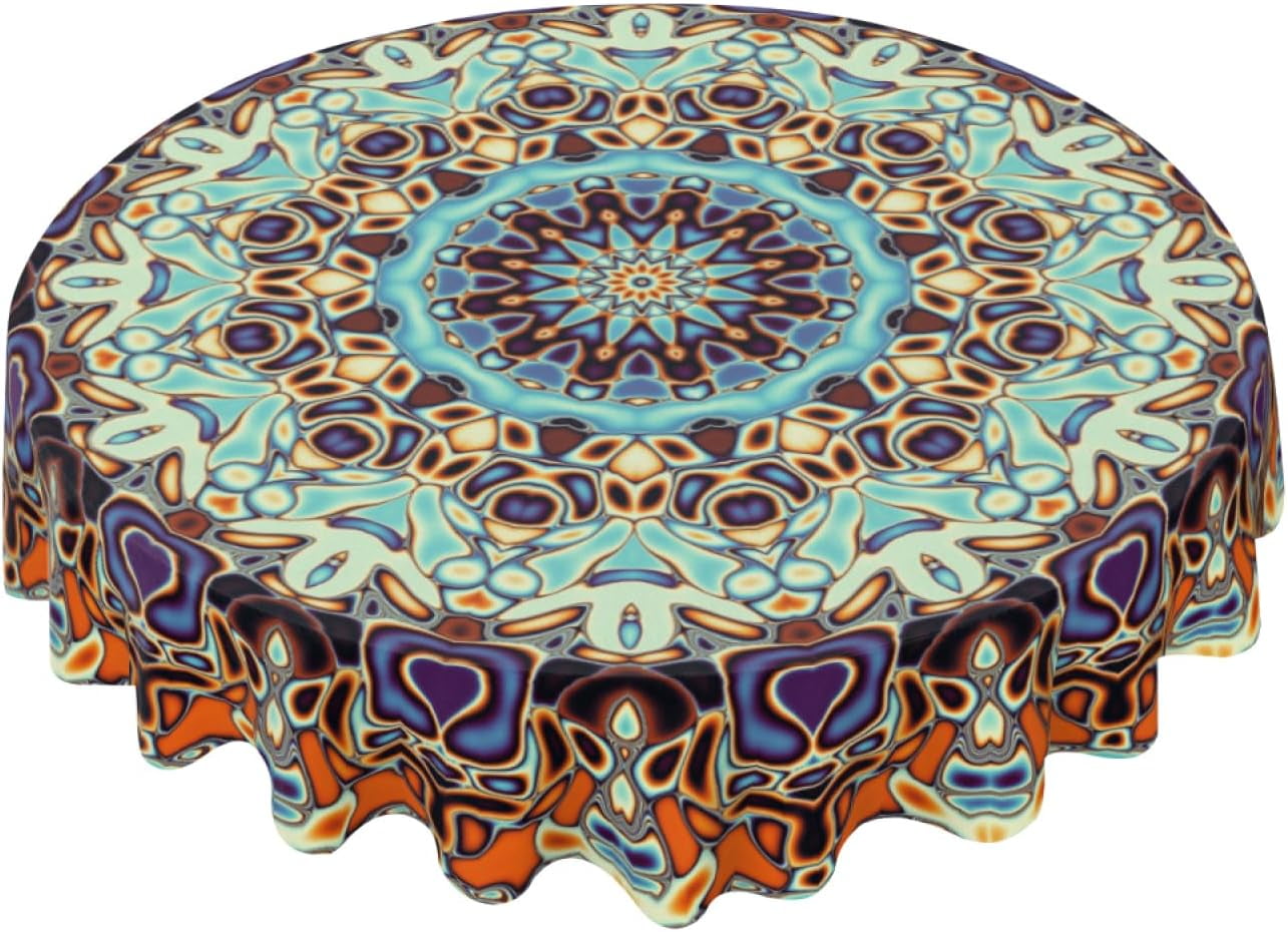 Floral Mandala Tablecloth Round 60 Inch Waterproof Wipeable for Dining ...