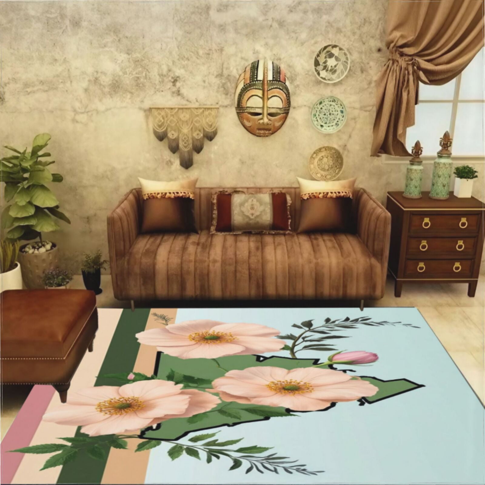 Floral Map Pastel Art Light Luxury Home Carpets Living Room ration ...