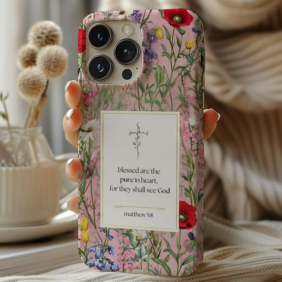 Floral Matthew 5:8 Bible Verse Christian Phone Case for iPhone 11 12 13 ...