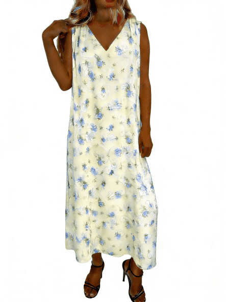 Floral Maxi Dresses for Women V Neck Sleeveless Tank Tops Beach Cover ...