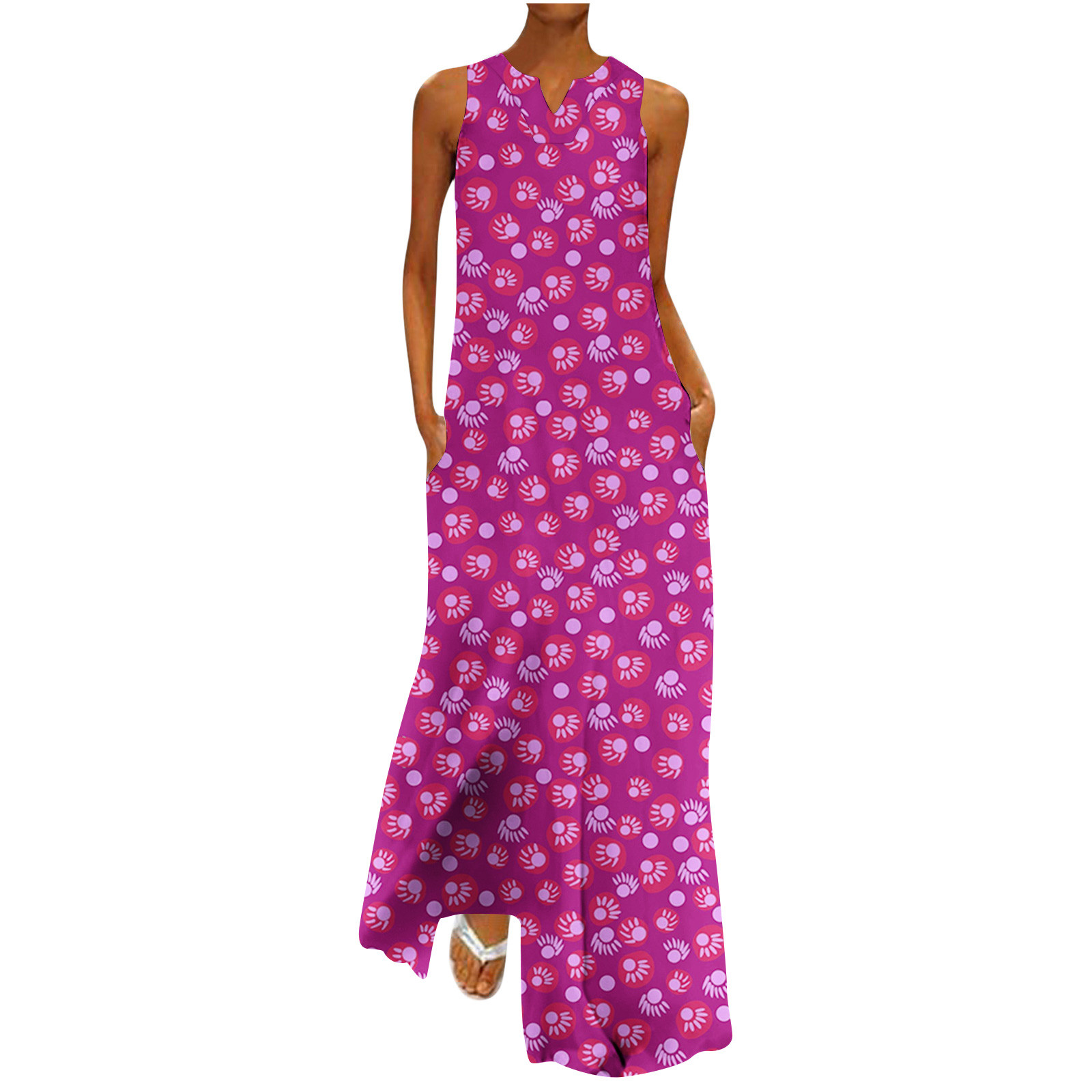 Floral Maxi Dresses for Women Sexy Sleeveless V-Neck Loose Flowers ...