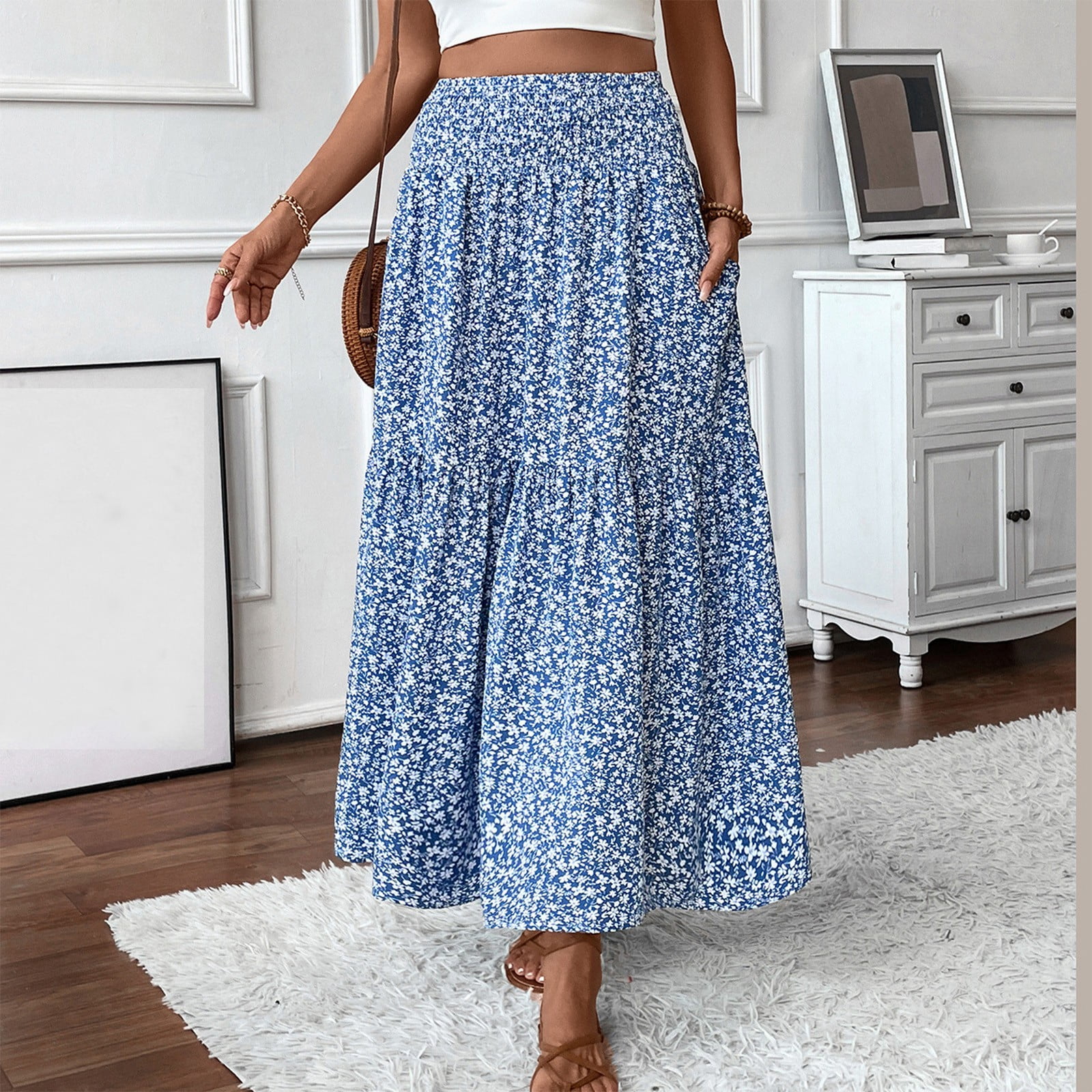 Floral Maxi Skirts for Women Trendy Summer Boho Tiered Long Flowy Skirt ...