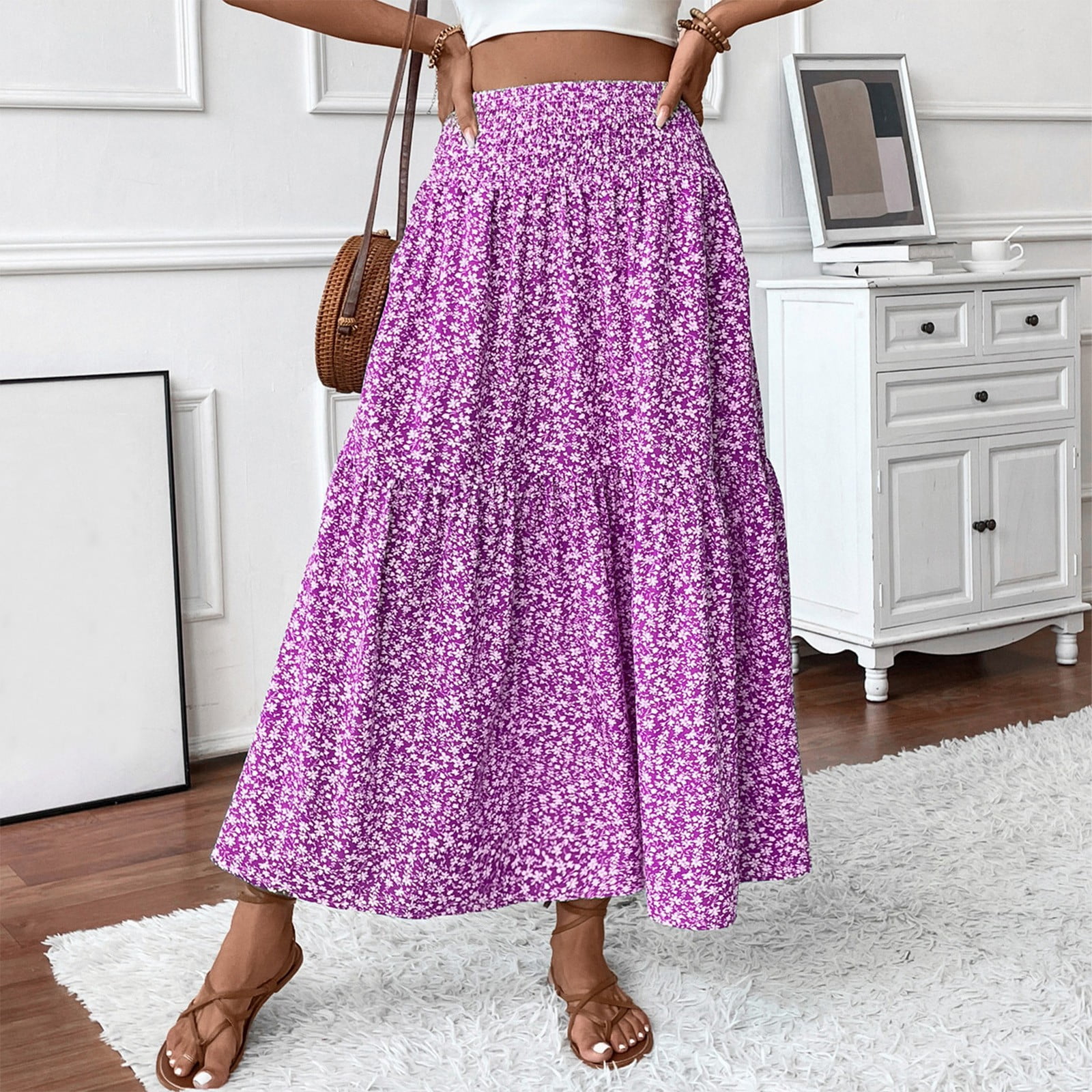 Floral Maxi Skirts for Women Trendy Summer Boho Tiered Long Flowy Skirt ...