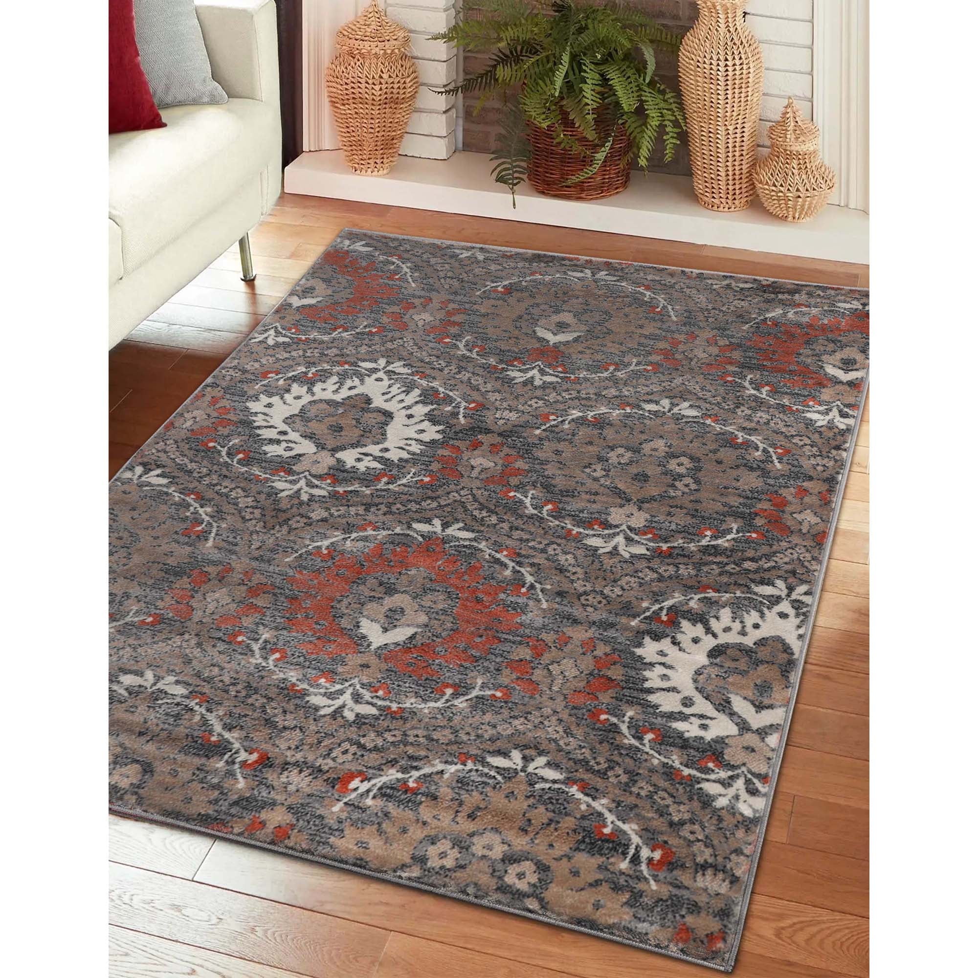 BNM Vintage Floral Damask Indoor Area Rug, 8' x 10', Rust - Walmart.com