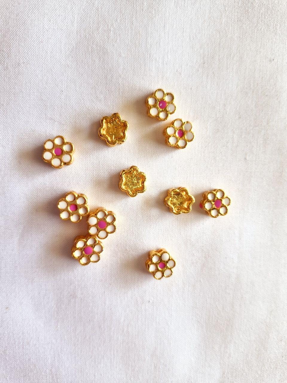 Floral Meena Pendant Connectors GoldTone with Pink and White Enamel ...