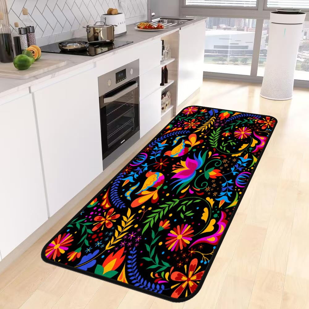 Floral Mexican Birds Kitchen Rug,Kitchen Runner Rug Non Slip Washable ...