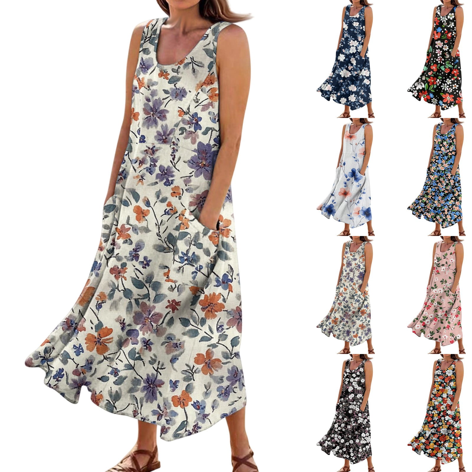 Floral Midi Dresses with Square Neck and Hidden Pockets for Women 2026 ...