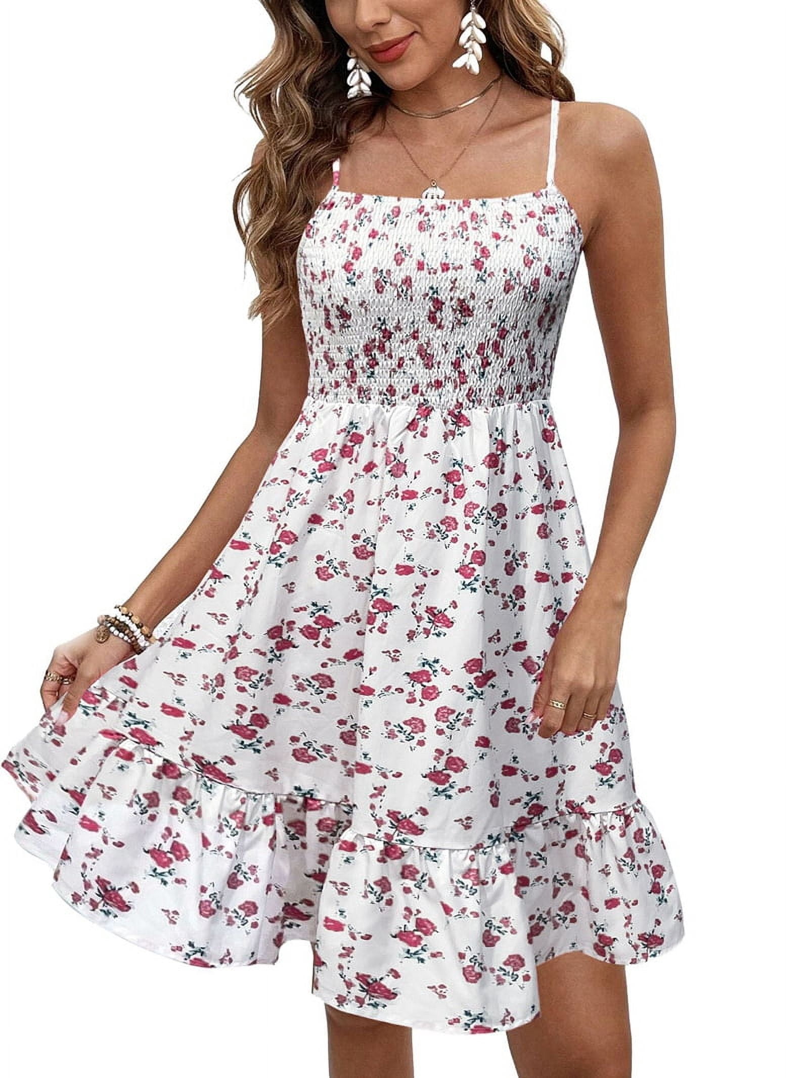 Floral Mini Dress Spaghetti Strap Square Neck A Line Cute Sundress ...