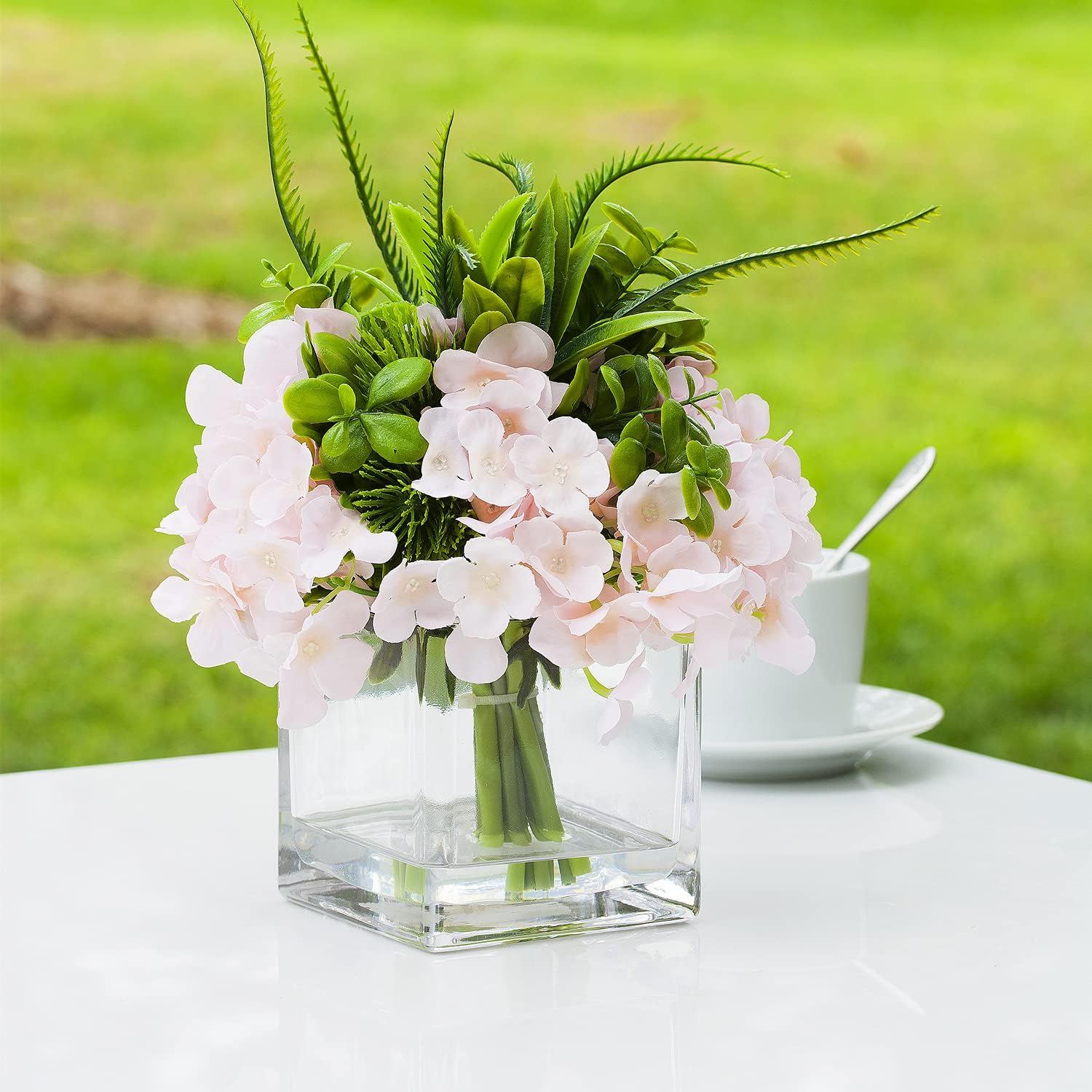 Floral Mixed Artificial Silk Hydrangea With Greenery Fake Flowers ...
