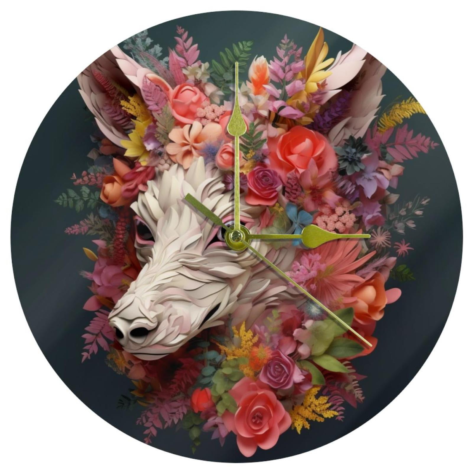 Floral Modern Round Acrylic Wall Clock, 9.8 Inches, Silent Non Ticking ...