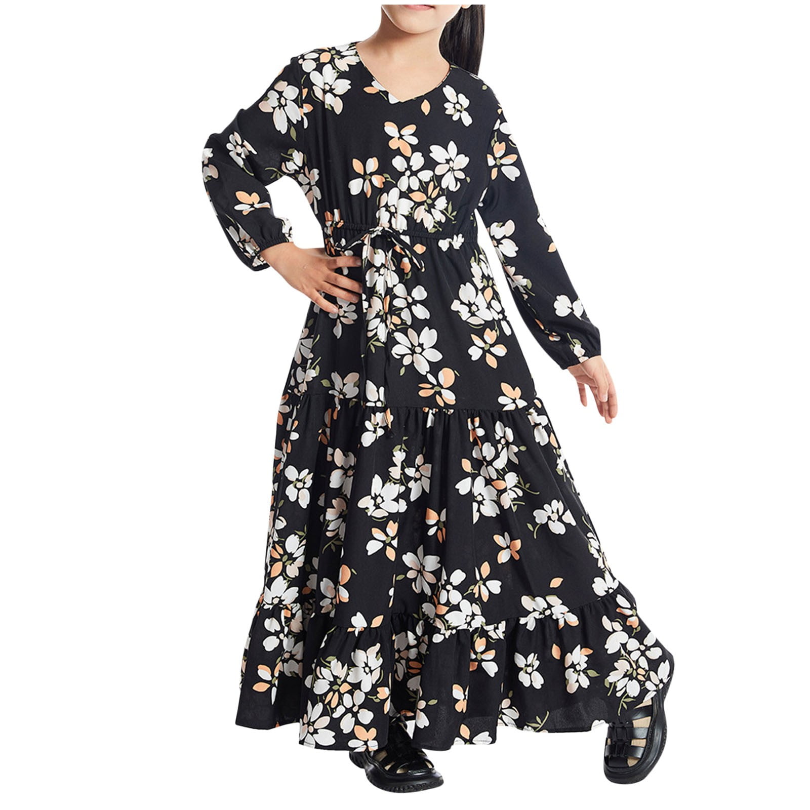 Floral Modest Dress for Girls Long Sleeve Muslim Maxi Dresses ...