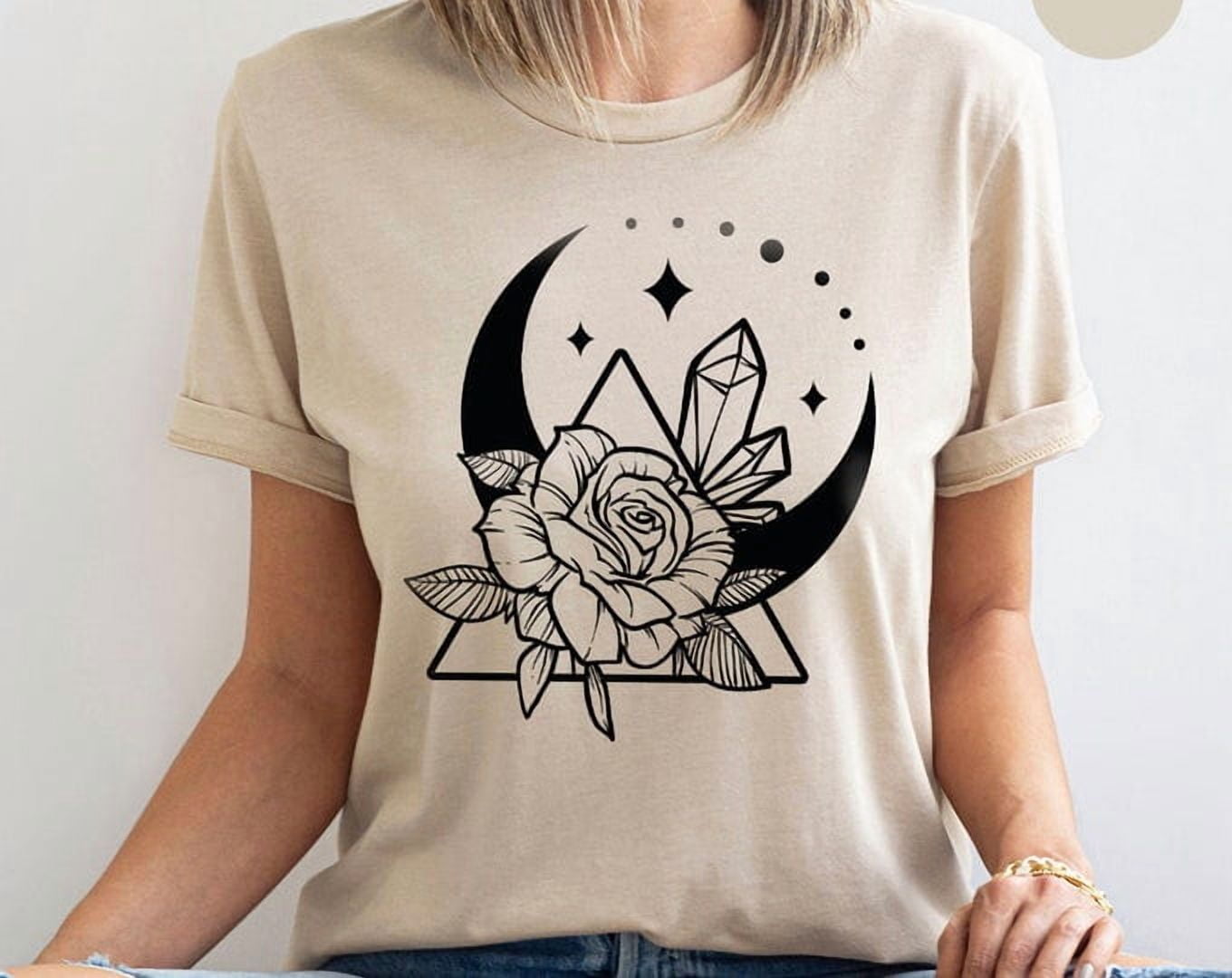 Floral Moon Graphic Tees, Celestial Shirts for Women, Astronomy T-Shirt ...