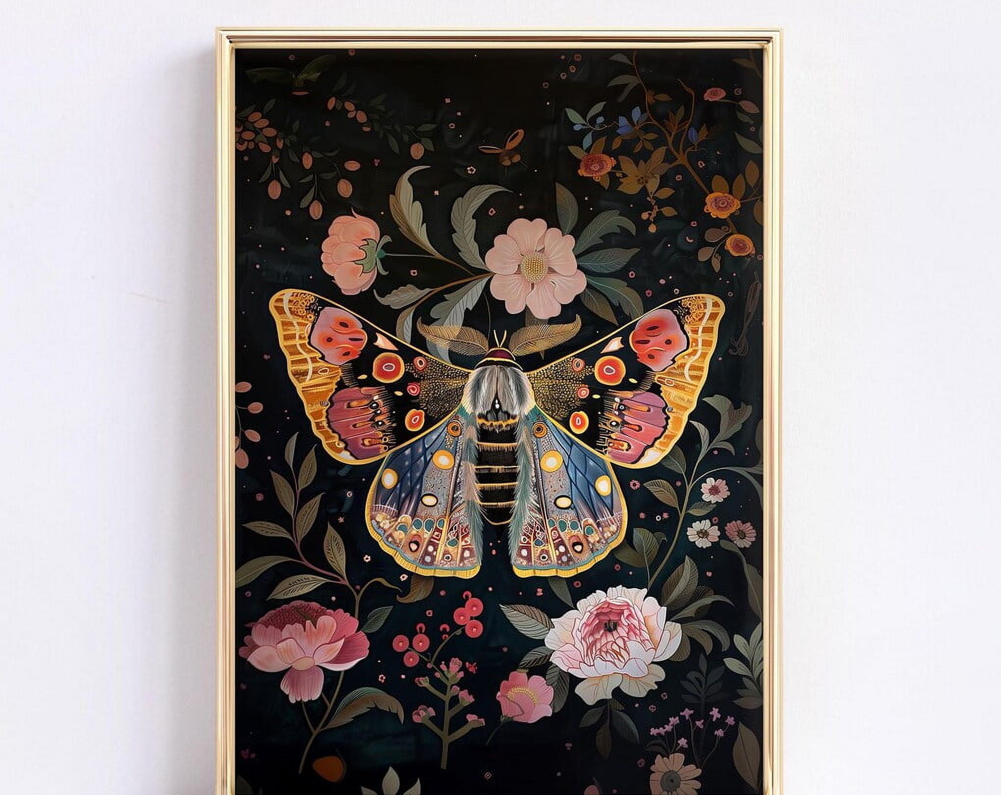 Floral Moth Painting, Dark Cottagecore Print, Floral Butterfly Poster ...