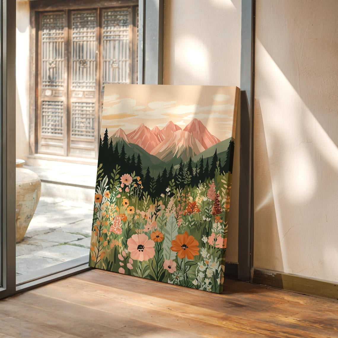 Floral Mountain Landscape Print – Wildflower Meadow Art, Nature Wall ...