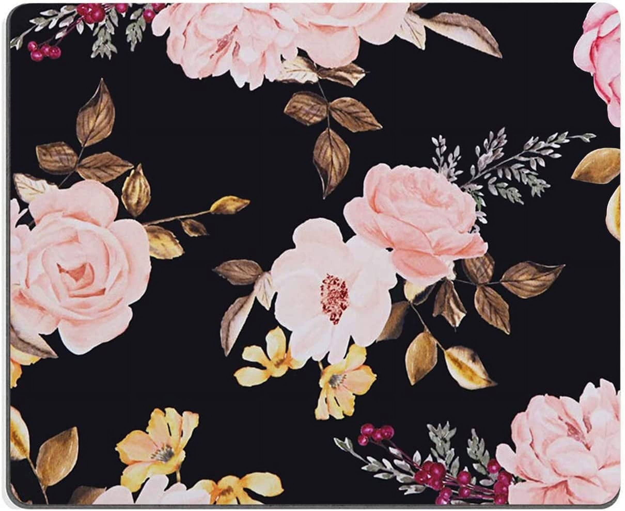 Floral Mouse Pad, Square Personalized Computer Mouse Pads with Pink ...